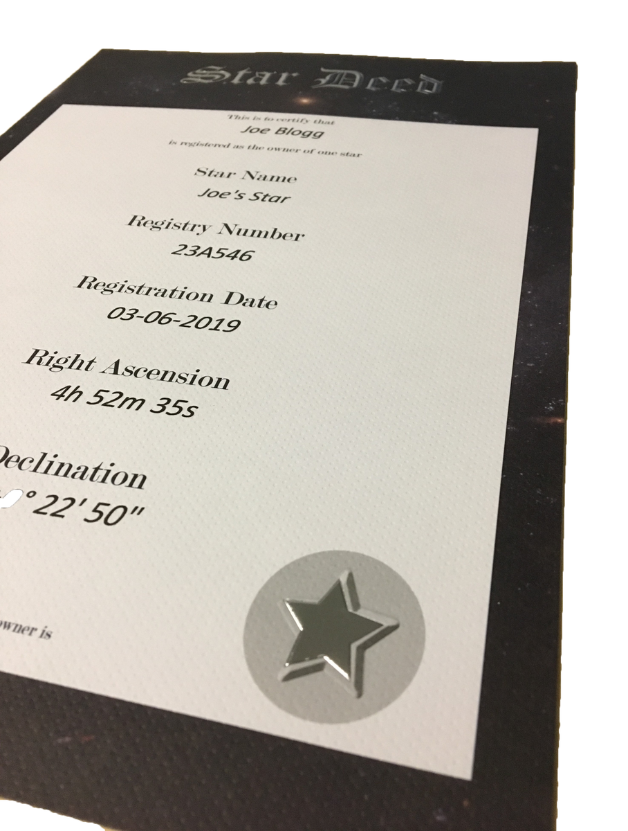 Name A Bright Star Certificate